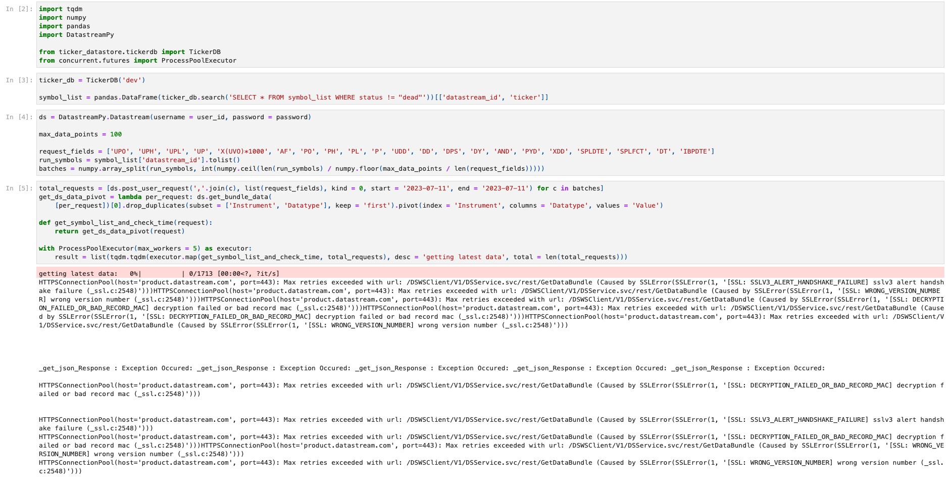 Get Max Retries Exceed Error Or Nonetype Error When Doing Parallel Parsing Bundle Lseg