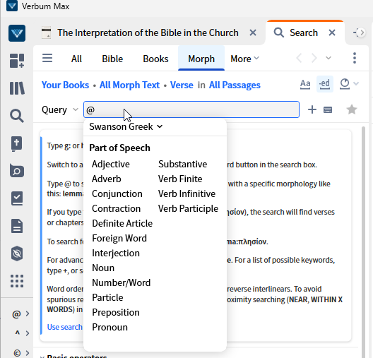 Desktop Morph Search: Missing verb-type options (Swanson WH/UBS4 ...