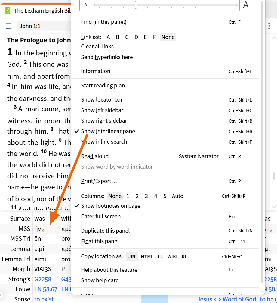 Opening just the reverse interlinear pane using the new toolbar - Logos ...