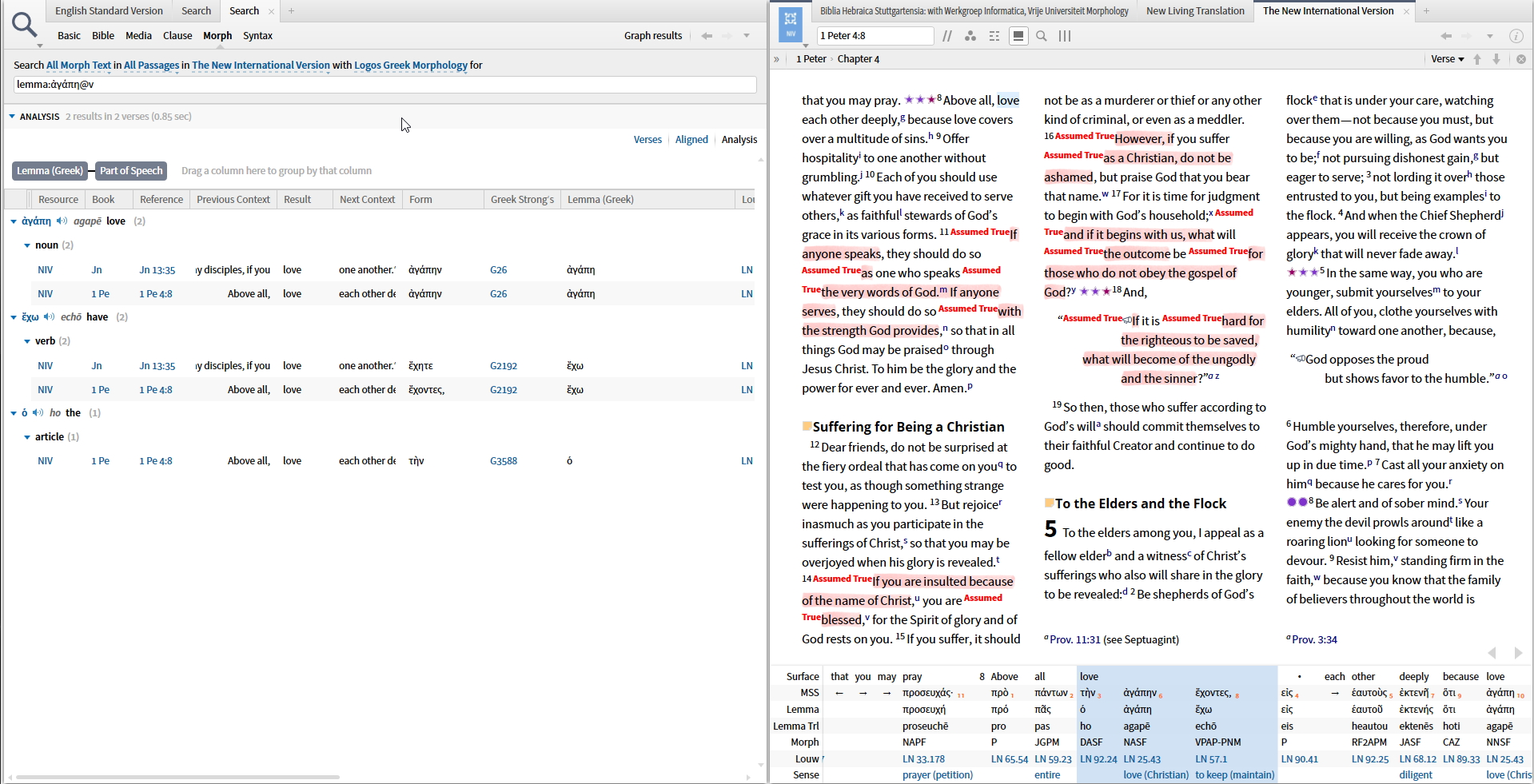 Morph search for a verb returns nouns - Logos Community