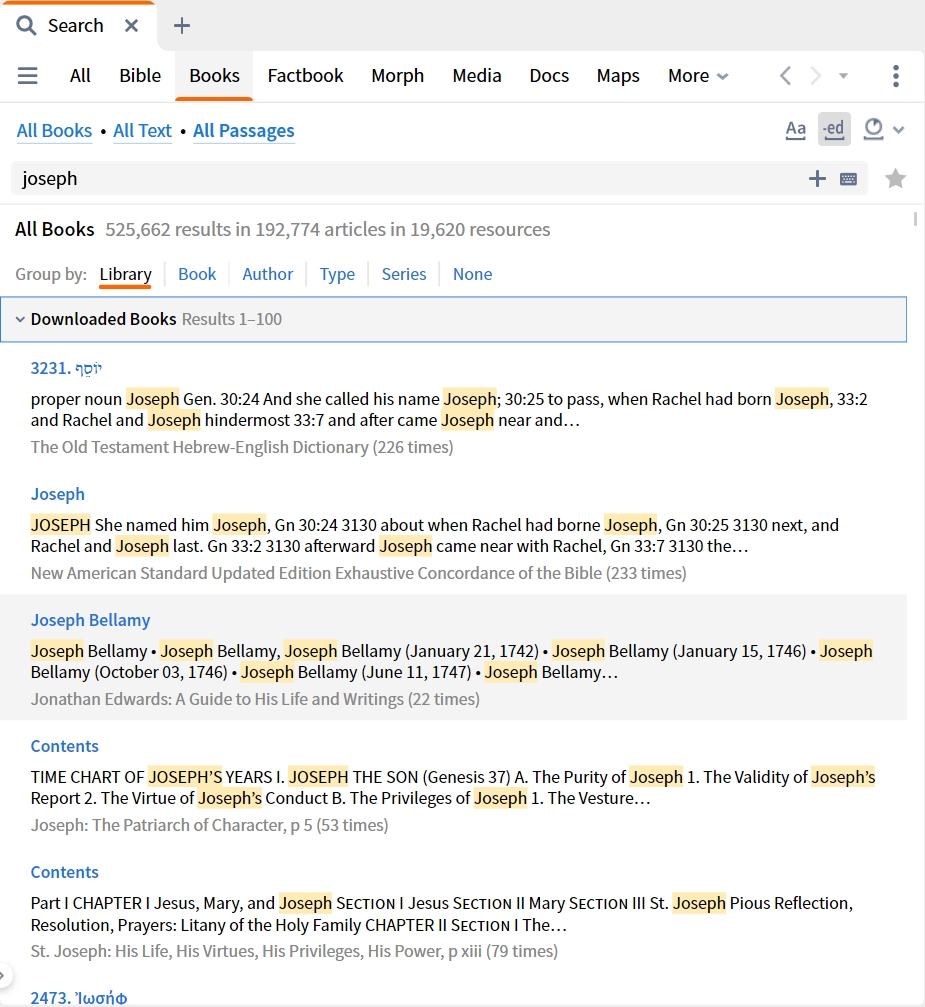 How are results ordered in the Downloaded Books section of a Books ...