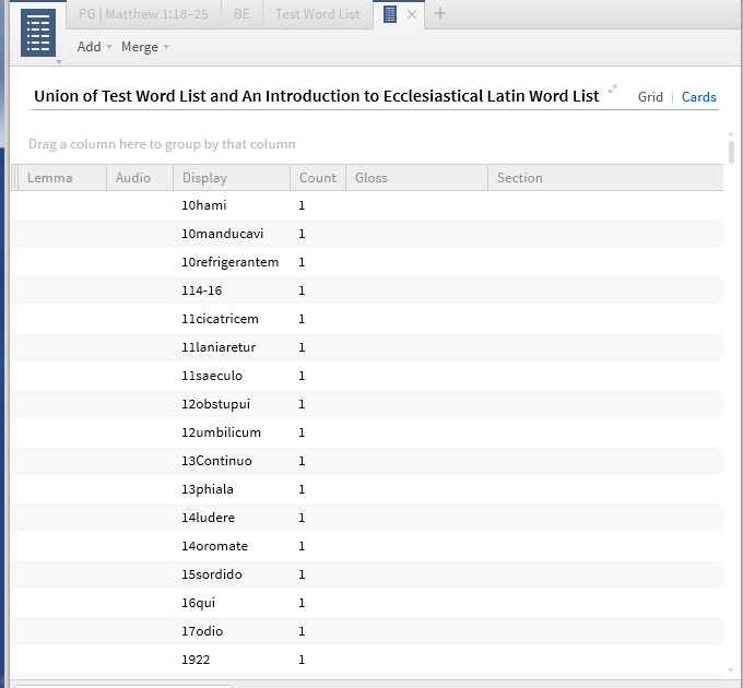 Union of empty word list and a list from the cool drop down menu ...