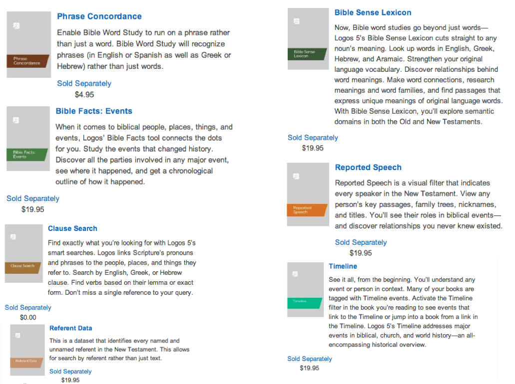 "A La Carte" Data Set Features Menu - Logos and Verbum Forum - Logos ...