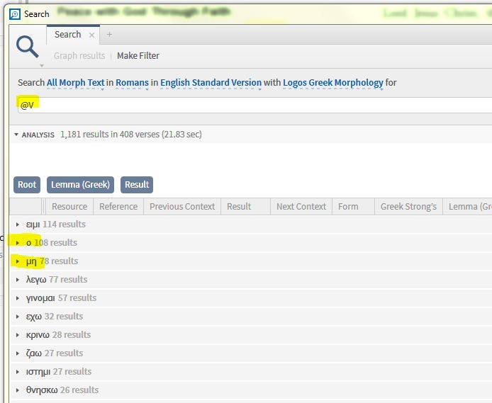 Why do non verbal parts of speech appear in this L5 Morph Search? - Logos Community