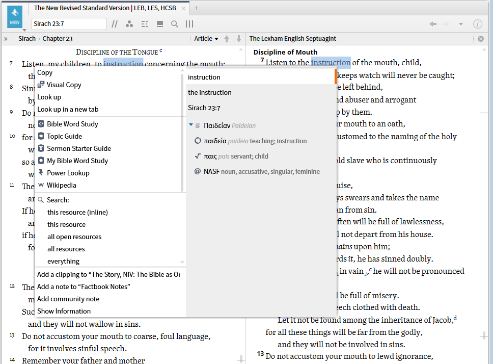 TIP of the day: Logos (reverse interlinear) tagging #5 - Bible Sense ...