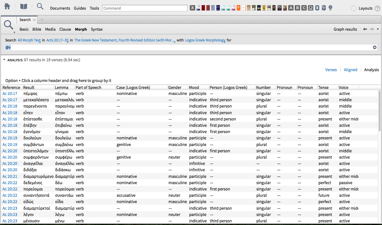 Gloss Missing from Analysis View of Morph Search — Logos Community