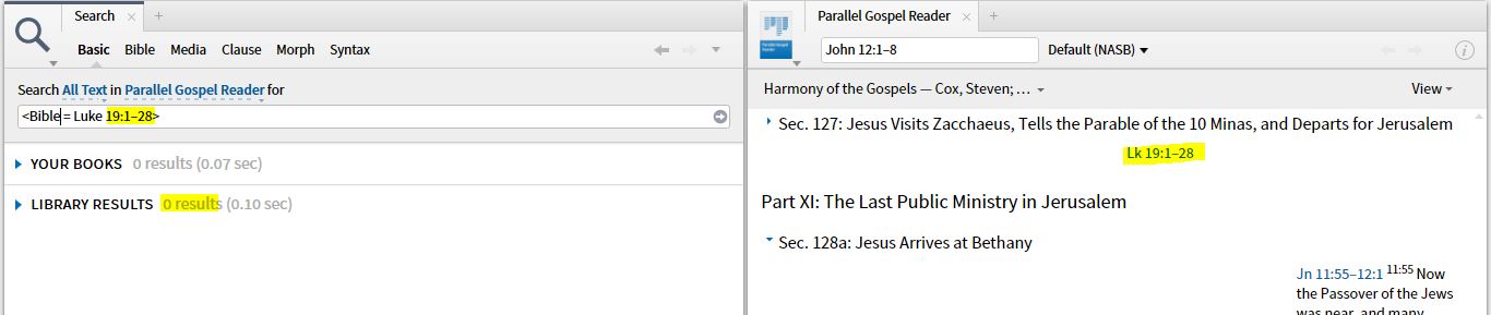 Bug: Bible references not searchable in Parallel Gospel Reader? - Logos Community