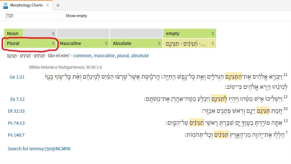 BUG: Morphology Chart for Hebrew: Tannin (Sea Monster) only shows ...