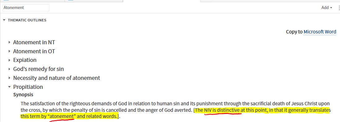 Strange synopsis note in Thematic Outline on Atonement->Propitiation ...