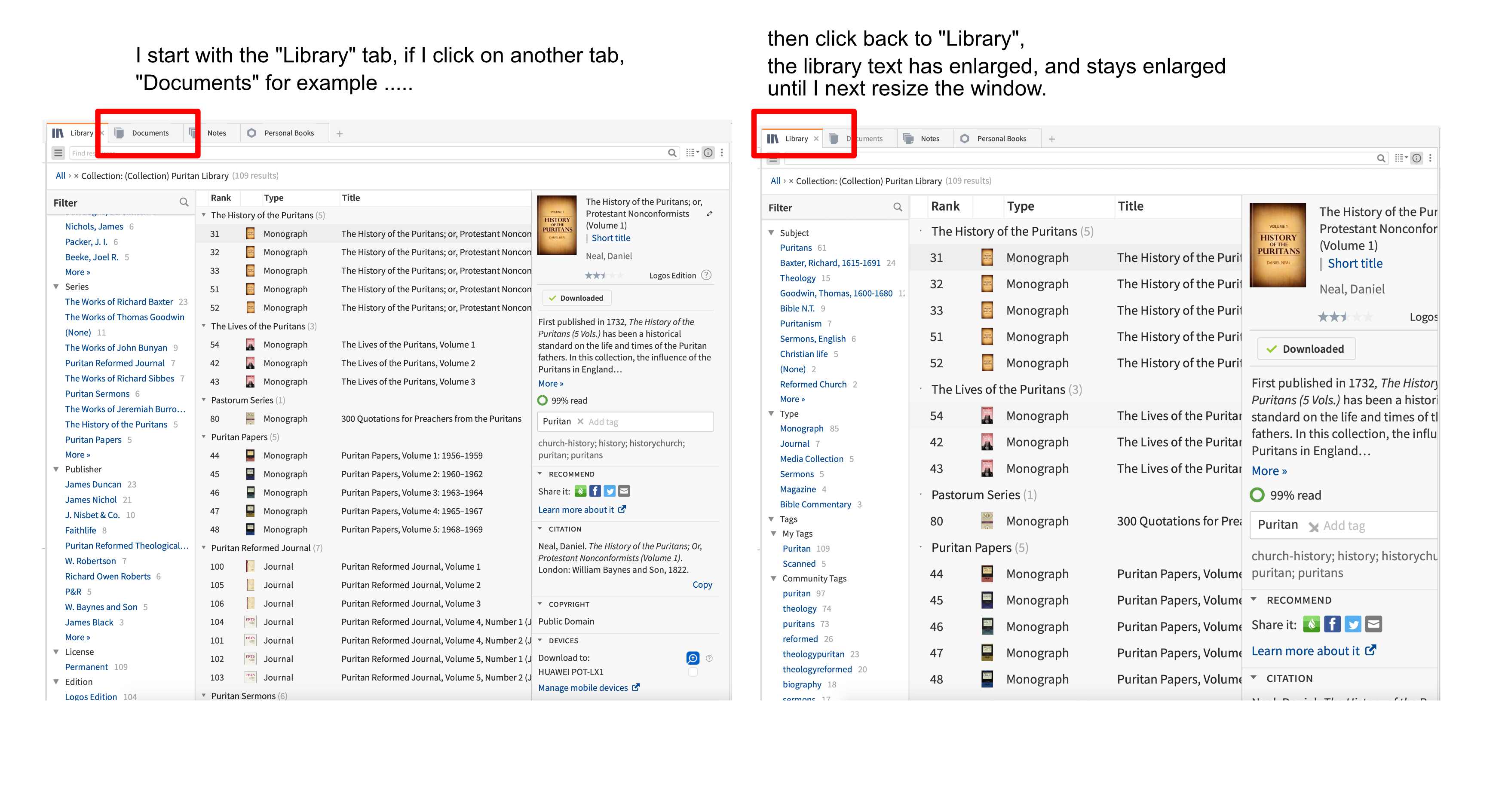 Library Pane Text Size Changes - Logos Community
