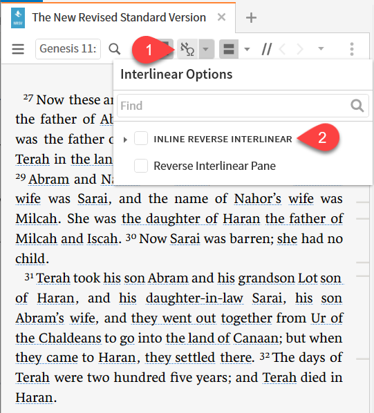 Verbum Tip 1a Aside: How do I tell if a Bible has a reverse interlinear ...