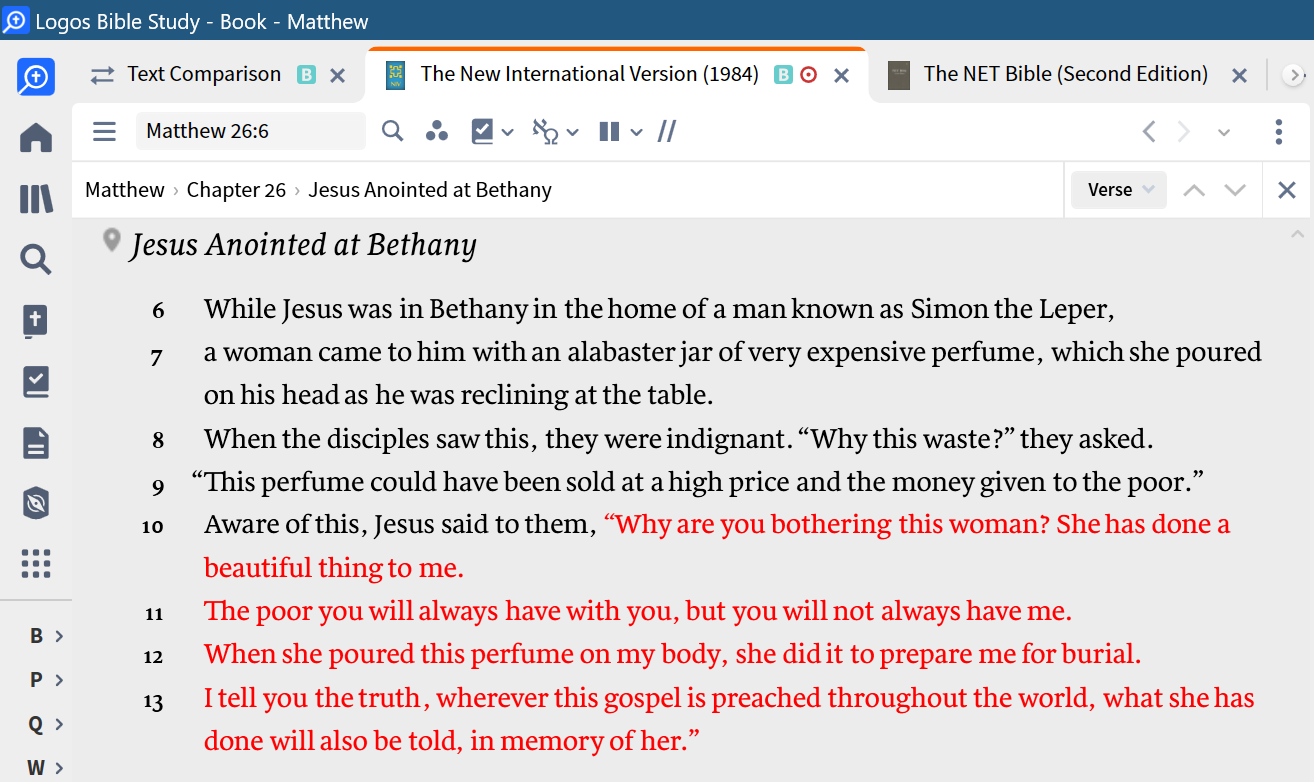 Text Comparison does NOT change/track with linked Bible - Logos Community