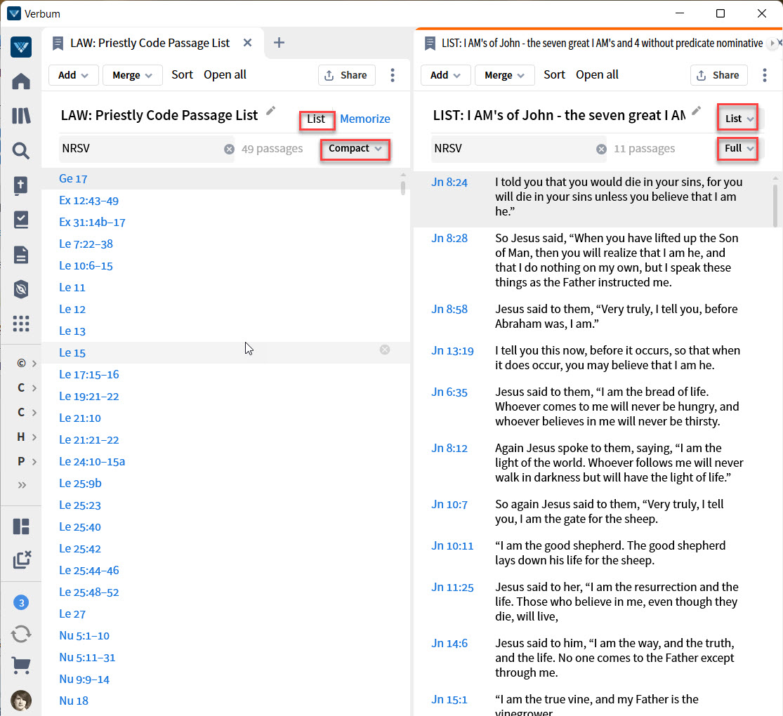 L/V 10+ Tip of the Day #101 Print passage list with or without text ...