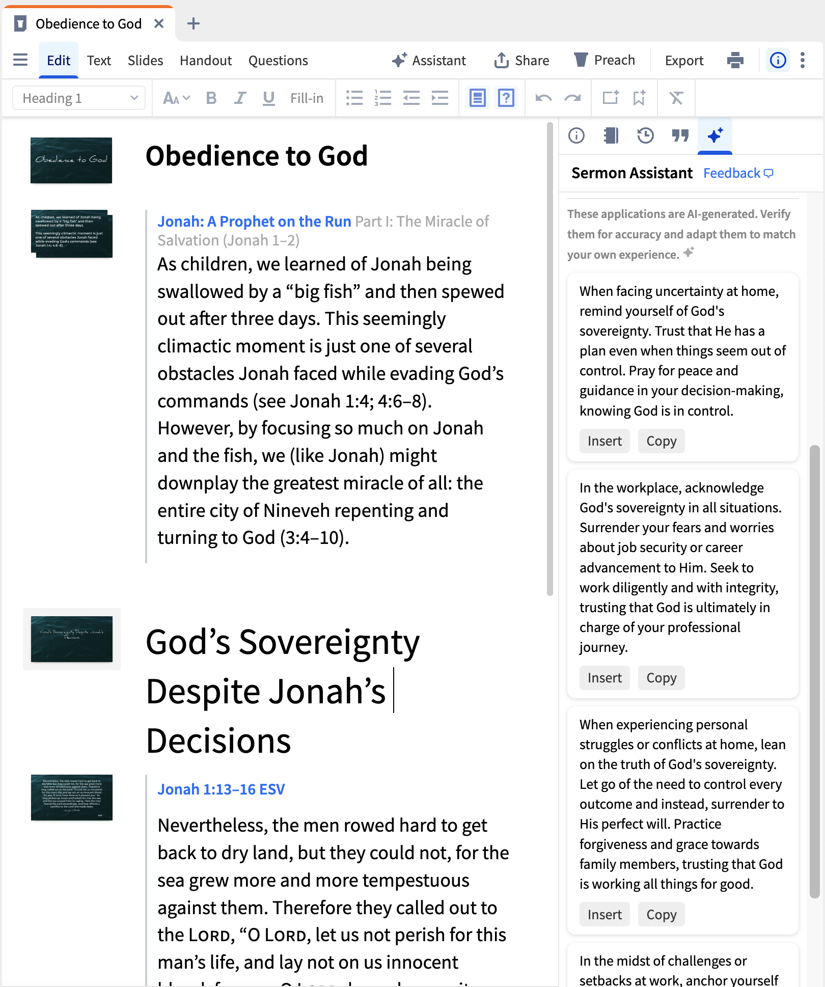 New Feature: Sermon Assistant - Applications Generator - Logos Community