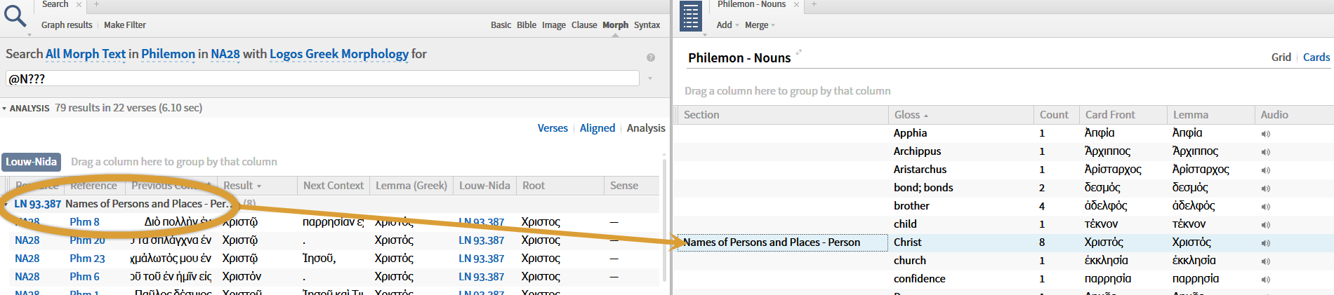 Exporting Morph Search Analysis Results to Word List - Map Louw-Nida to ...