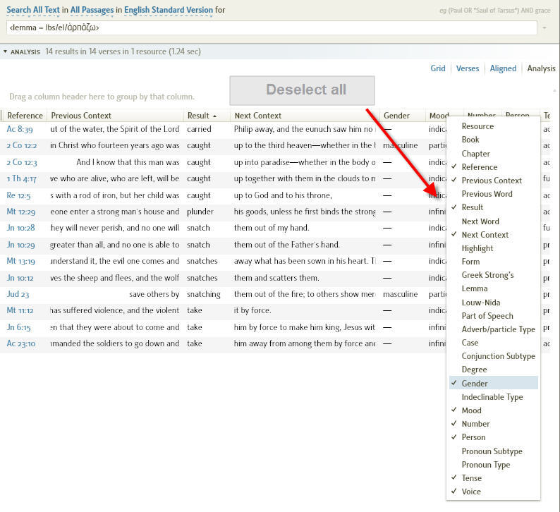 Need a "deselect all" button on the analysis view — Logos Community