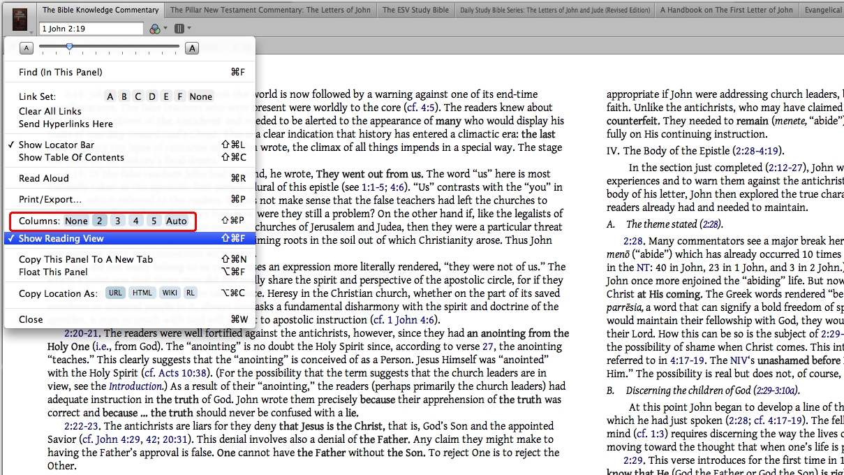 Columns in reading view mode — Logos Community