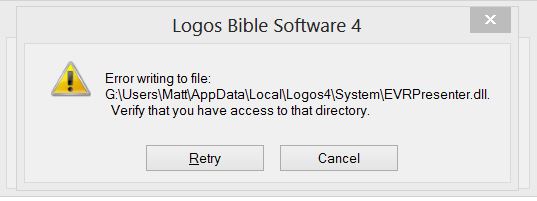 Upgrade: Error writing to file — Logos Community