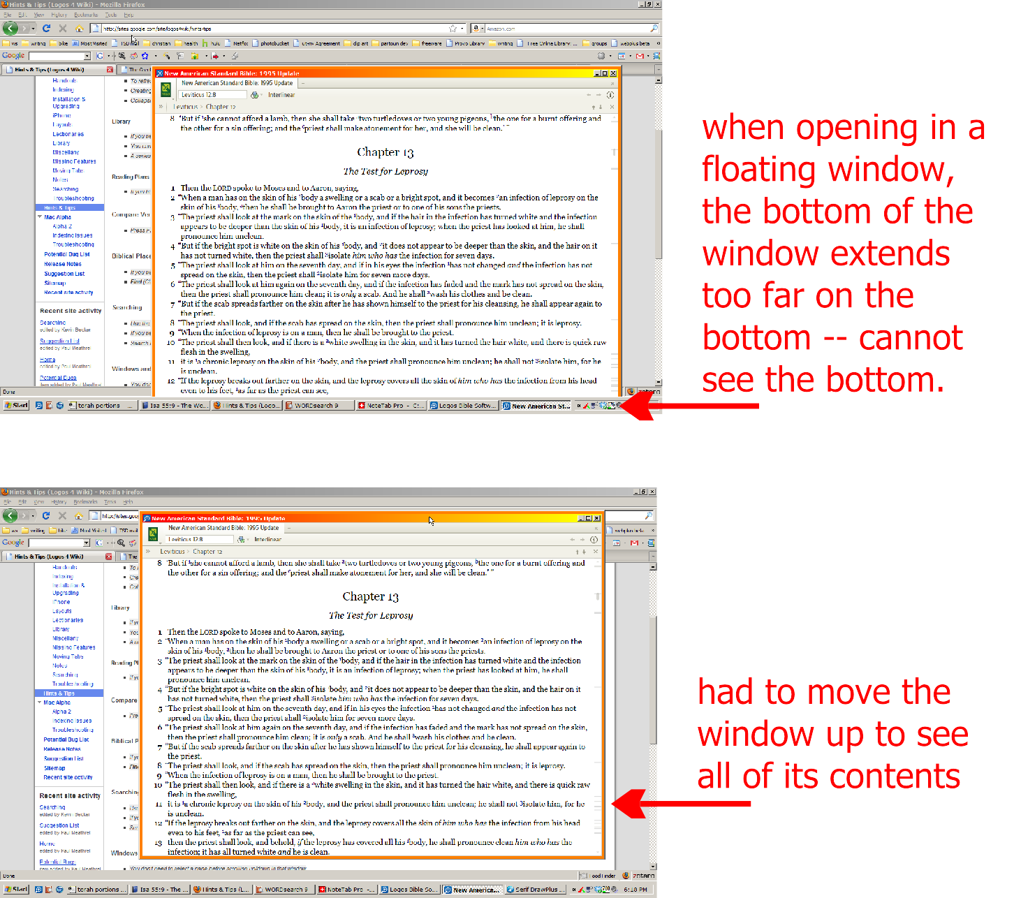 floating window opens too low -- cannot see bottom - Logos Community