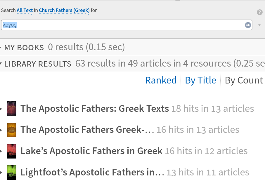 Greek word search in church Fathers — Logos Community