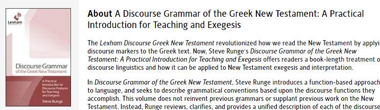 Daniel Wallace writes the forward to Steve Runge's Discourse Grammar of ...