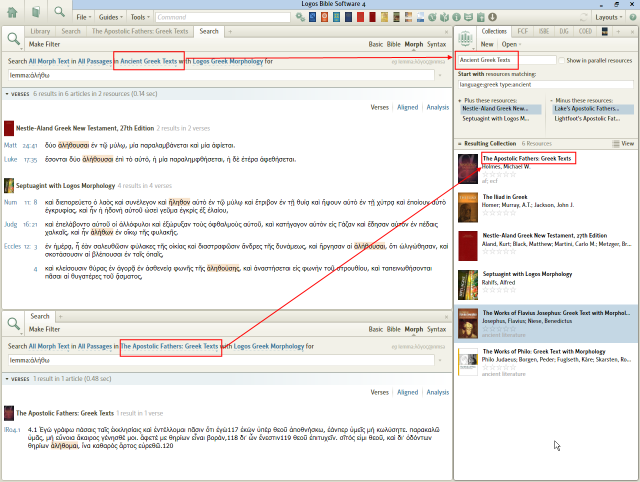 Bug: Only Bibles searched when using collection of Greek texts in Morph Search - Logos Community