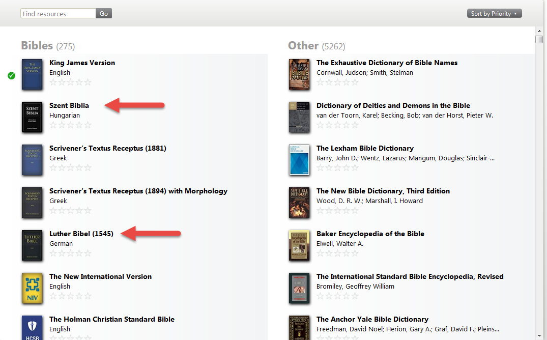Biblia.com - Library "sort by priority" and selecting preferred Bible ...
