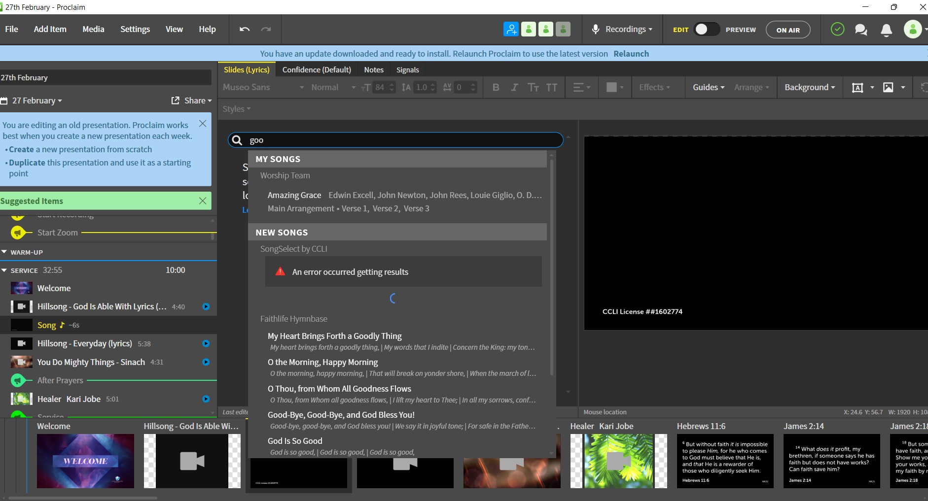 SongSelect not connecting - Logos Community