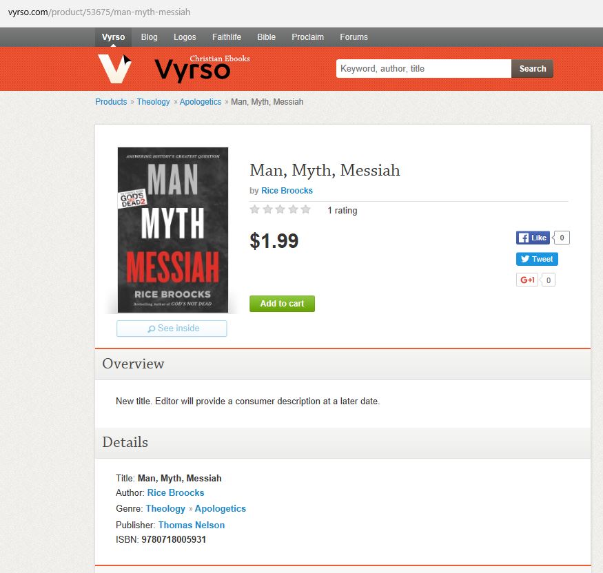 Oops: Book description error: Man, Myth, Messiah — Logos Community