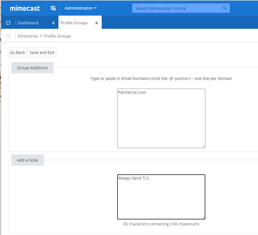 How do we add notes to a TLS domain entry - Mimecast Community