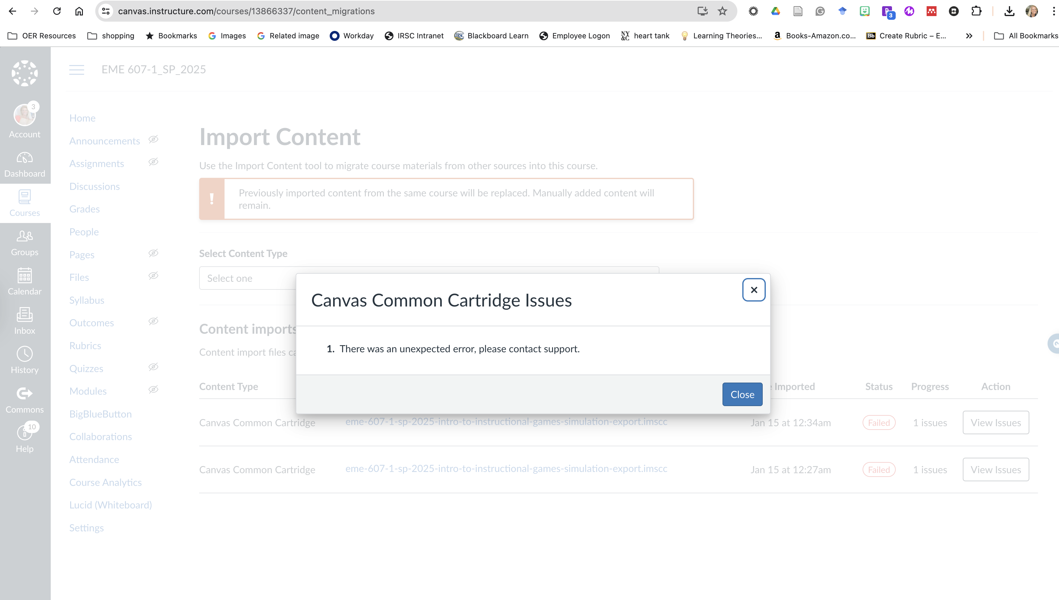 importing courses failing - Instructure Community