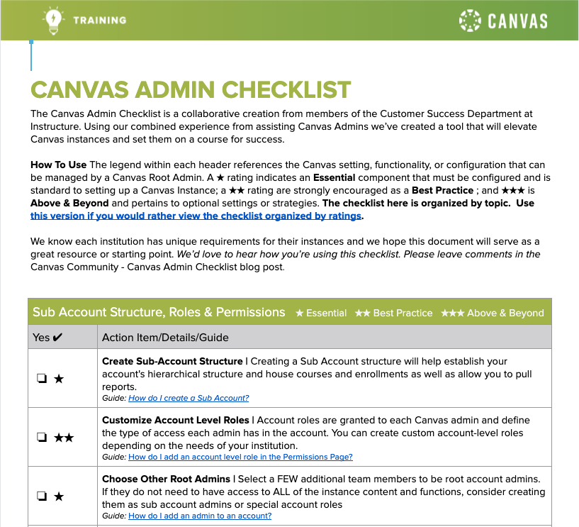 Canvas Admin Checklist - Instructure Community