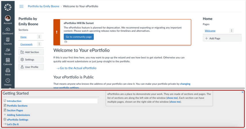 How do I use the ePortfolio Getting Started Wizard? - Instructure Community