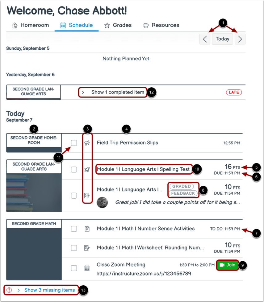 How do I view my schedule as a student in Canvas for Elementary ...