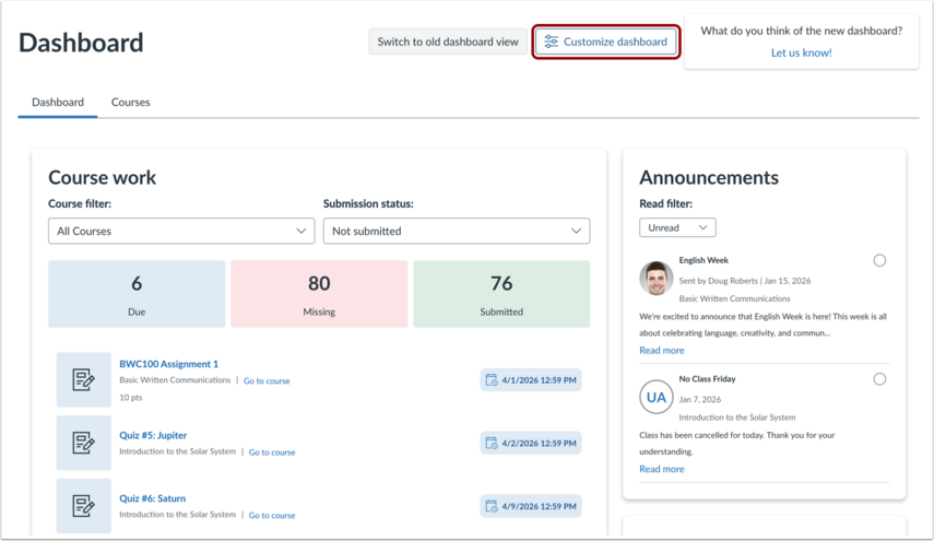 How do I customize my Dashboard as a student? - Instructure Community
