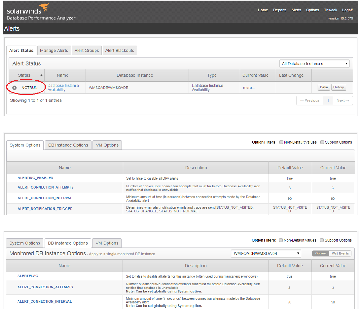 DPA database instance availability alert won't run - THWACK