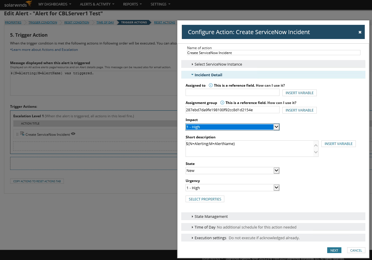 NPM: Create ServiceNow Incident warning message 'Some currently ...