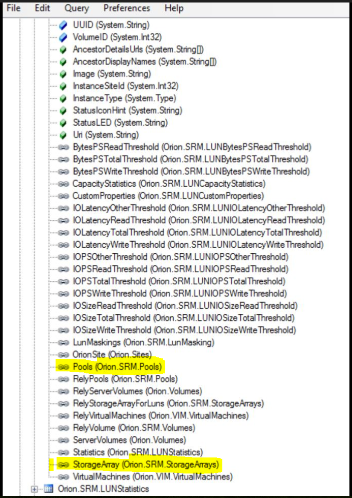 Understanding links and the green objects shown in SWQL Studio - THWACK