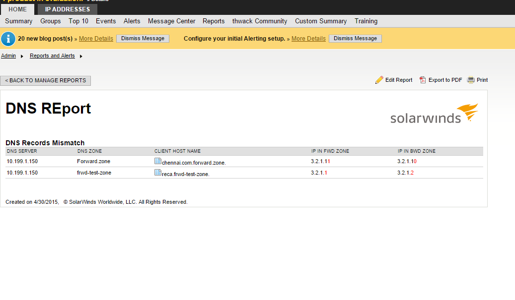 DNS Records Mismatch Report - THWACK