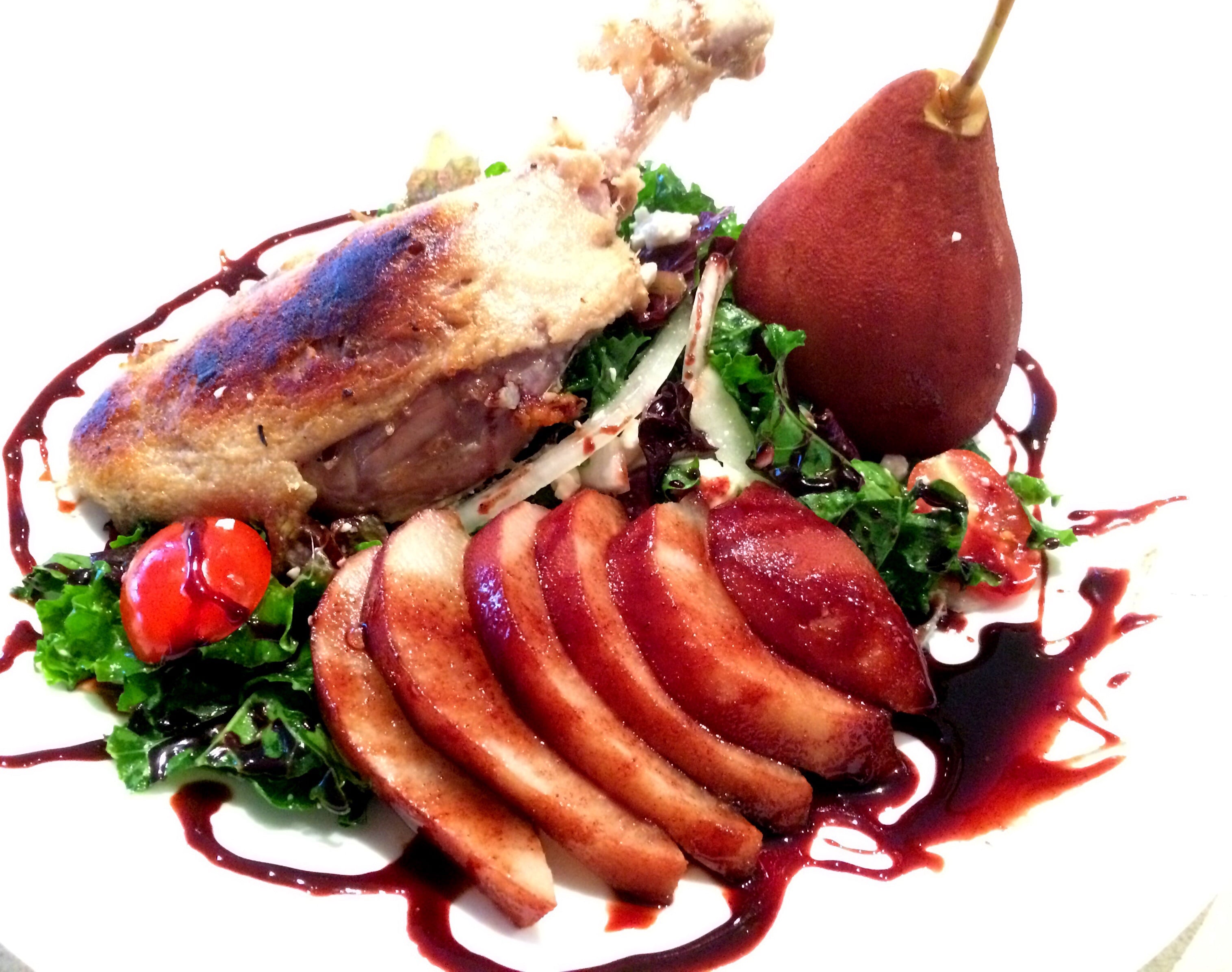 Duck confit, poached pears, kale salad - ChefSteps Community