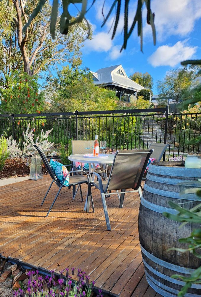 Mediterranean entertaining area with recycled Jarrah deck - Bunnings ...