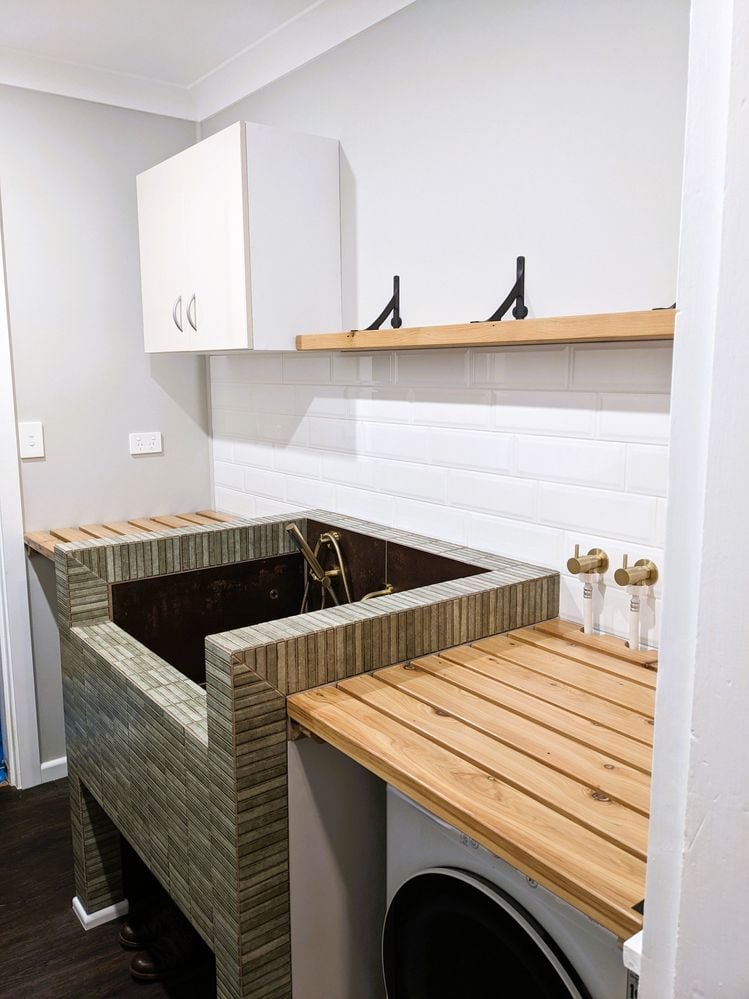 Laundry renovation with custom tiled basin - Bunnings Workshop community