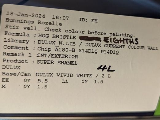 What is the paint code on this tin of 1/8 Hogs Bristle paint ...
