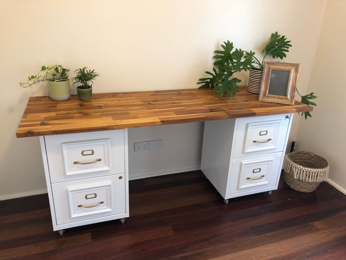 New home office space with filing cabinet desk - Bunnings Workshop ...