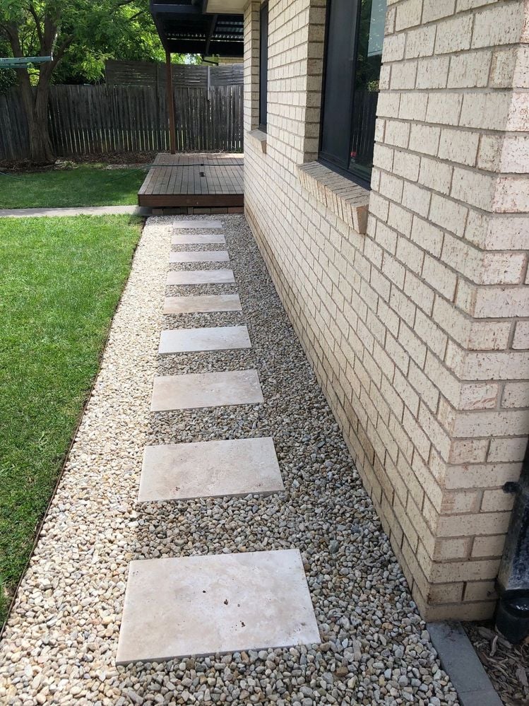 Travertine pavers and gravel garden path - Bunnings Workshop community