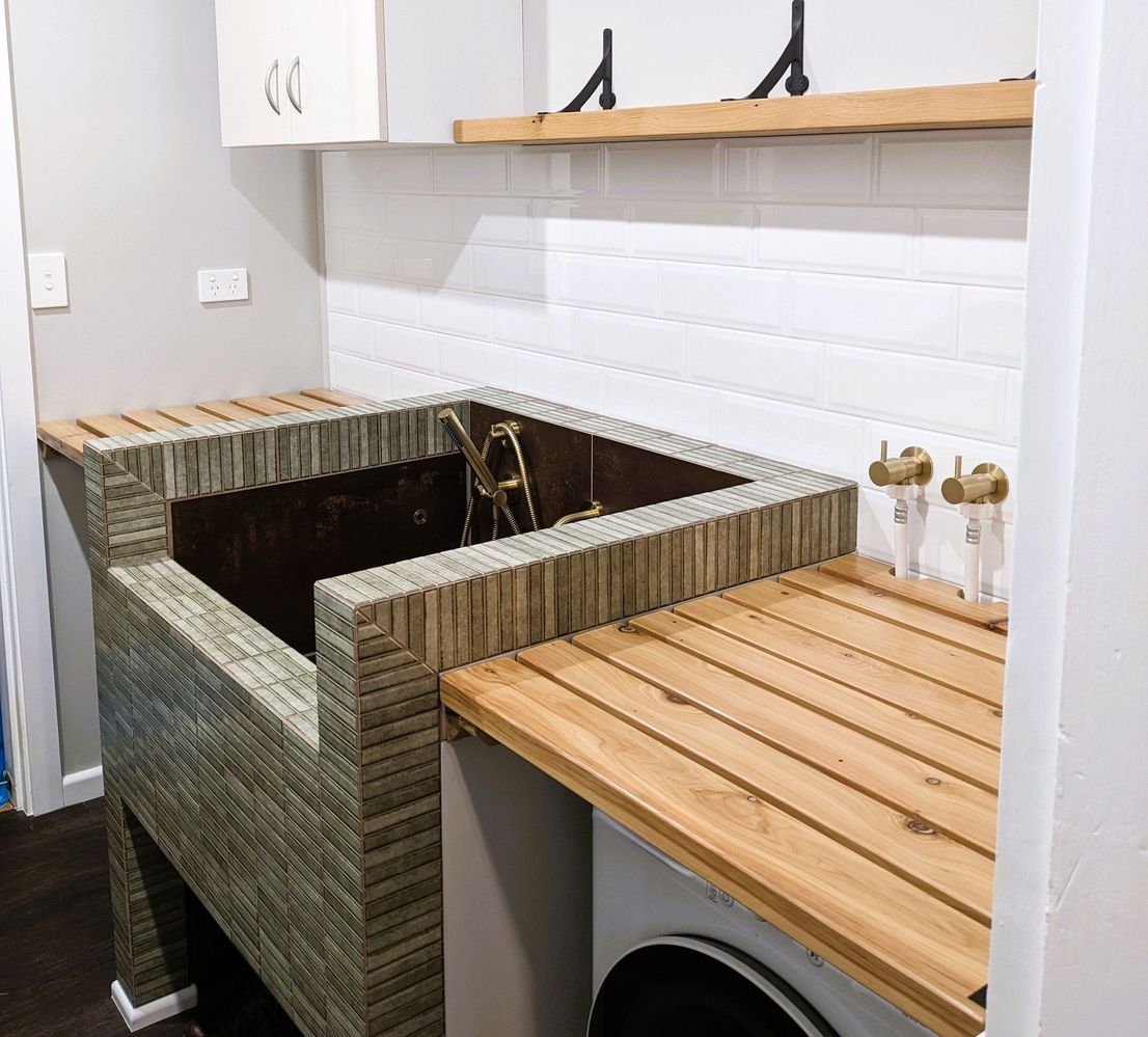 Laundry renovation with custom tiled basin - Bunnings Workshop community