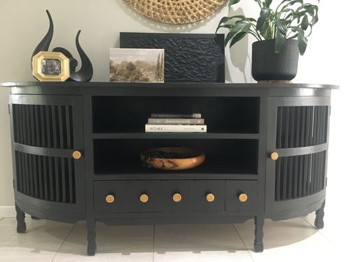 Upcycled entertainment unit painted black - Bunnings Workshop community