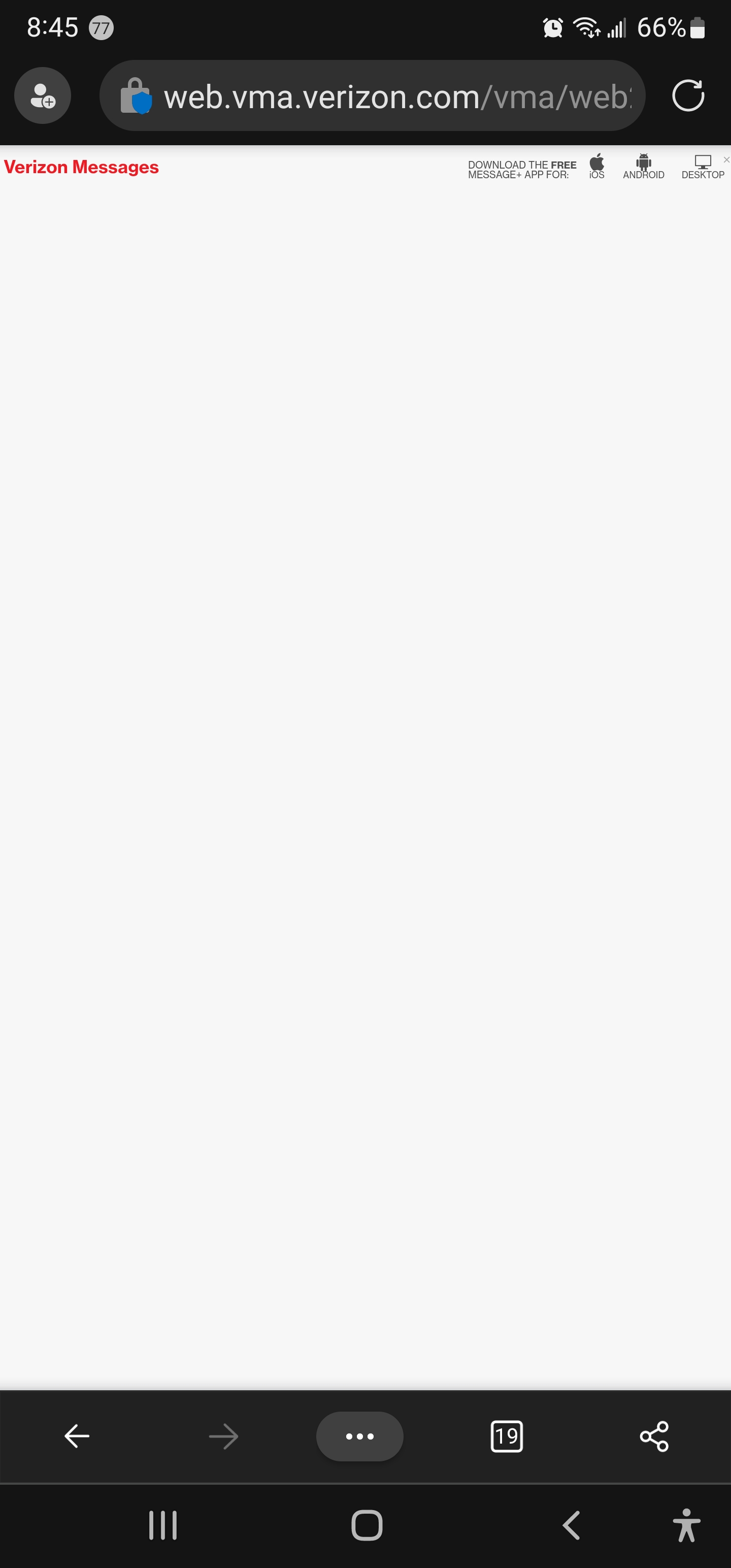 Online text for message + not working since yesterday morning - verizon